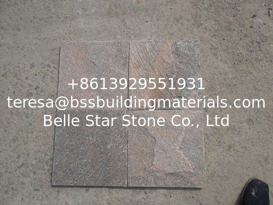 Pink Quartzite Floor Tiles Flamed Surface Shining Natural Stone Pavers ...