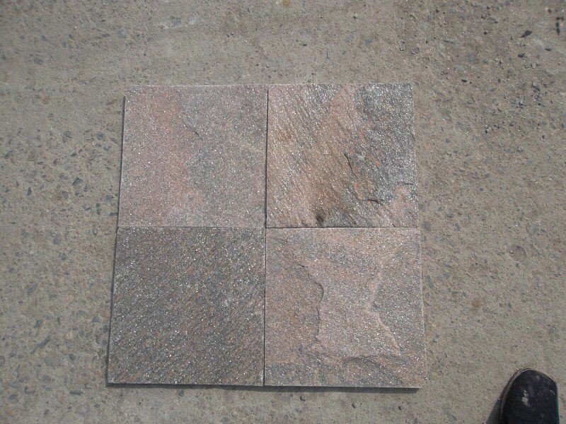 Pink Quartzite Floor Tiles Flamed Surface Shining Natural Stone Pavers ...