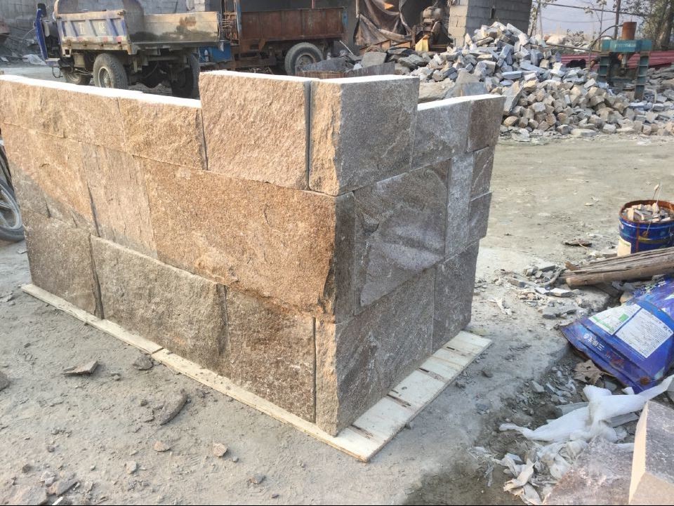 Yellow Granite Retaining Wall Natural Stone Cladding Granite Backsplash ...